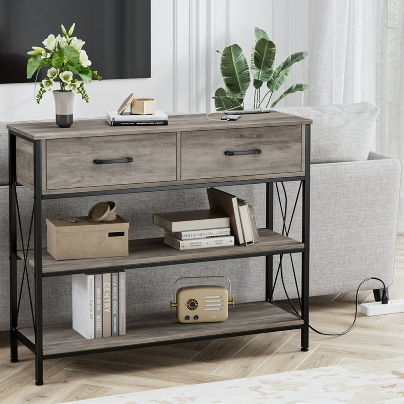 Besuglow Console Table with USB Ports and Outlets Grey